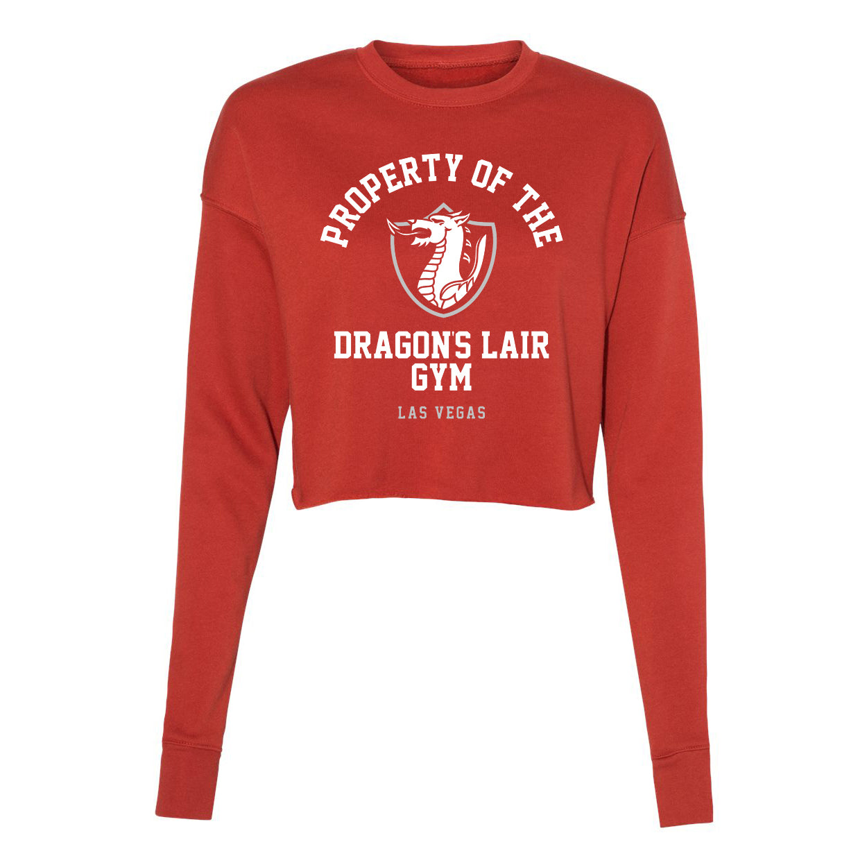 Brick Red Crop Crewneck Pullover with Dragon's Lair Gym Logo