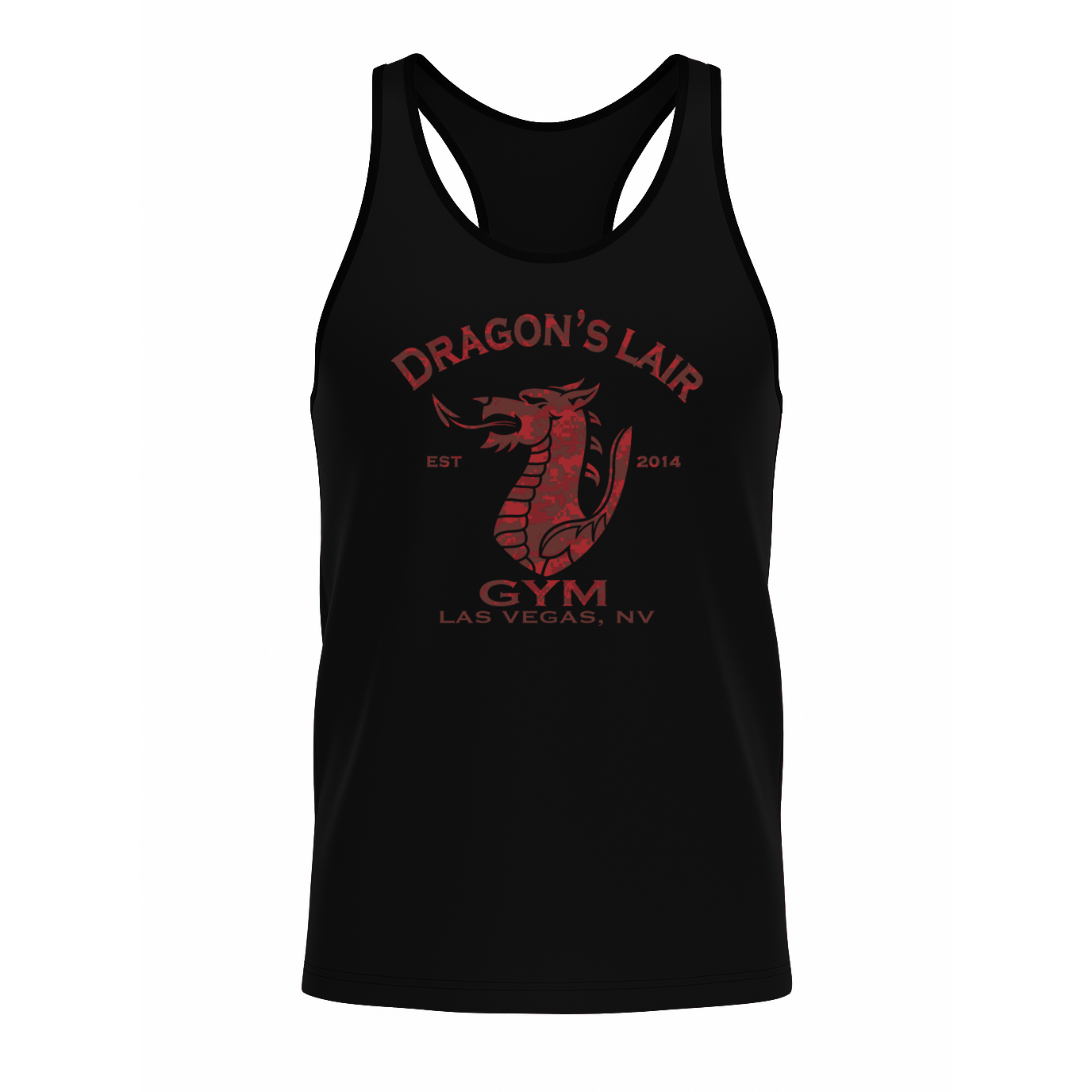 Black Stringer Tank with Red Digi Dragon's Lair Gym Logo