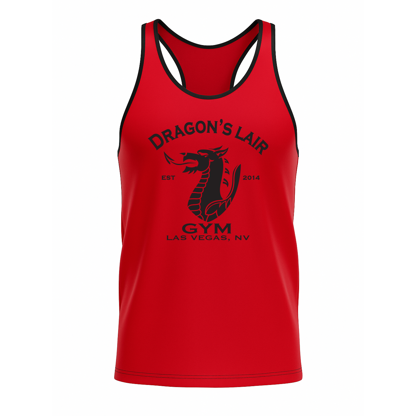 Red Stringer Tank with Black Dragon's Lair Gym Logo